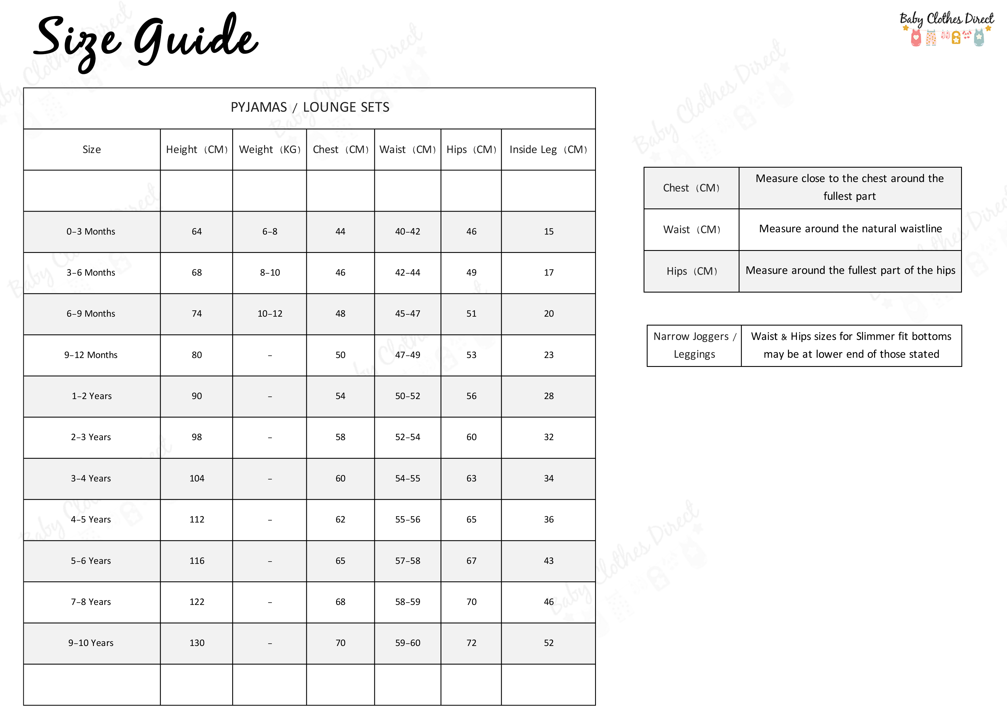 Size Guides Baby Clothes Direct